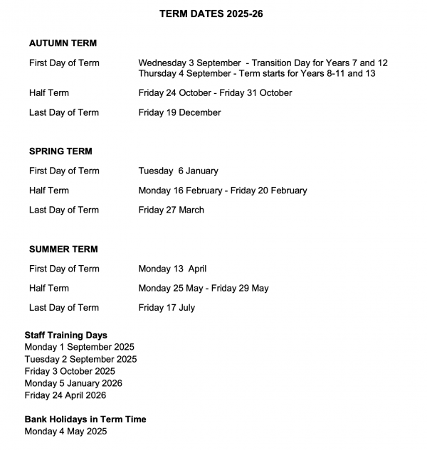 Term Dates - John Colet School